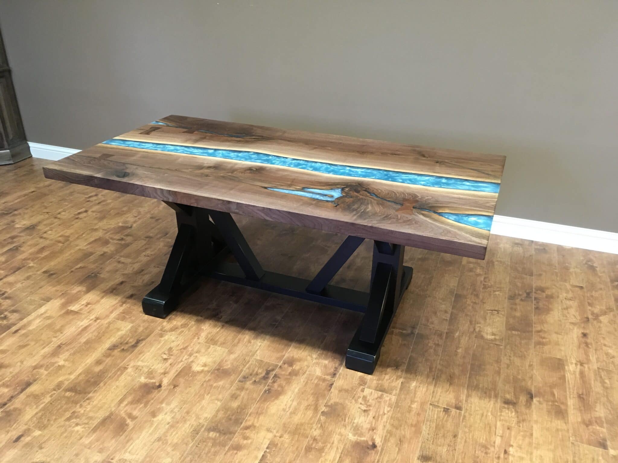 Black Walnut with Blue Swirl River Table - Topnotch Furniture